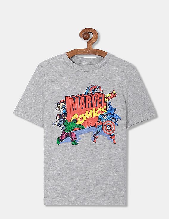 Buy GAP Boys Grey Crew Neck Heathered Marvel Graphic Print T Shirt NNNOW